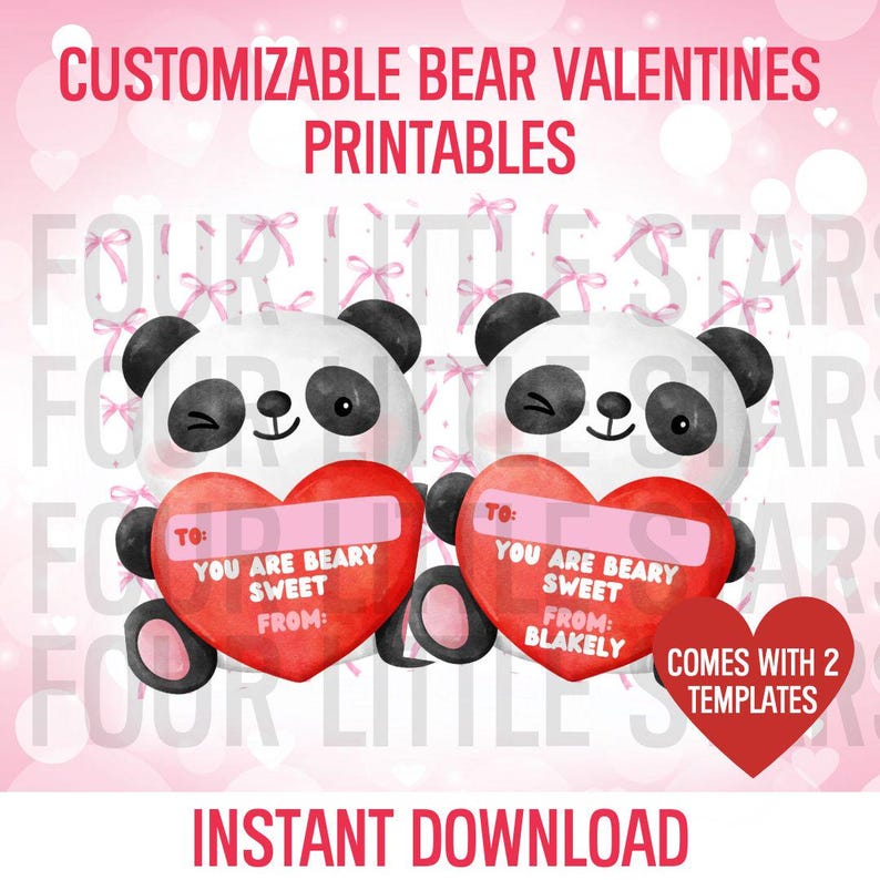 EDITABLE Printable Bear Valentine Cards Classroom Valentines Day Cards ...