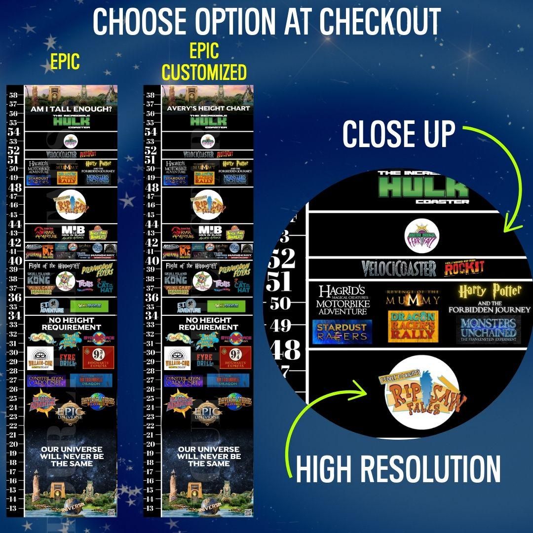 EPIC UNIVERSE Ride Height Requirement Chart, Ride Height, Poster and ...