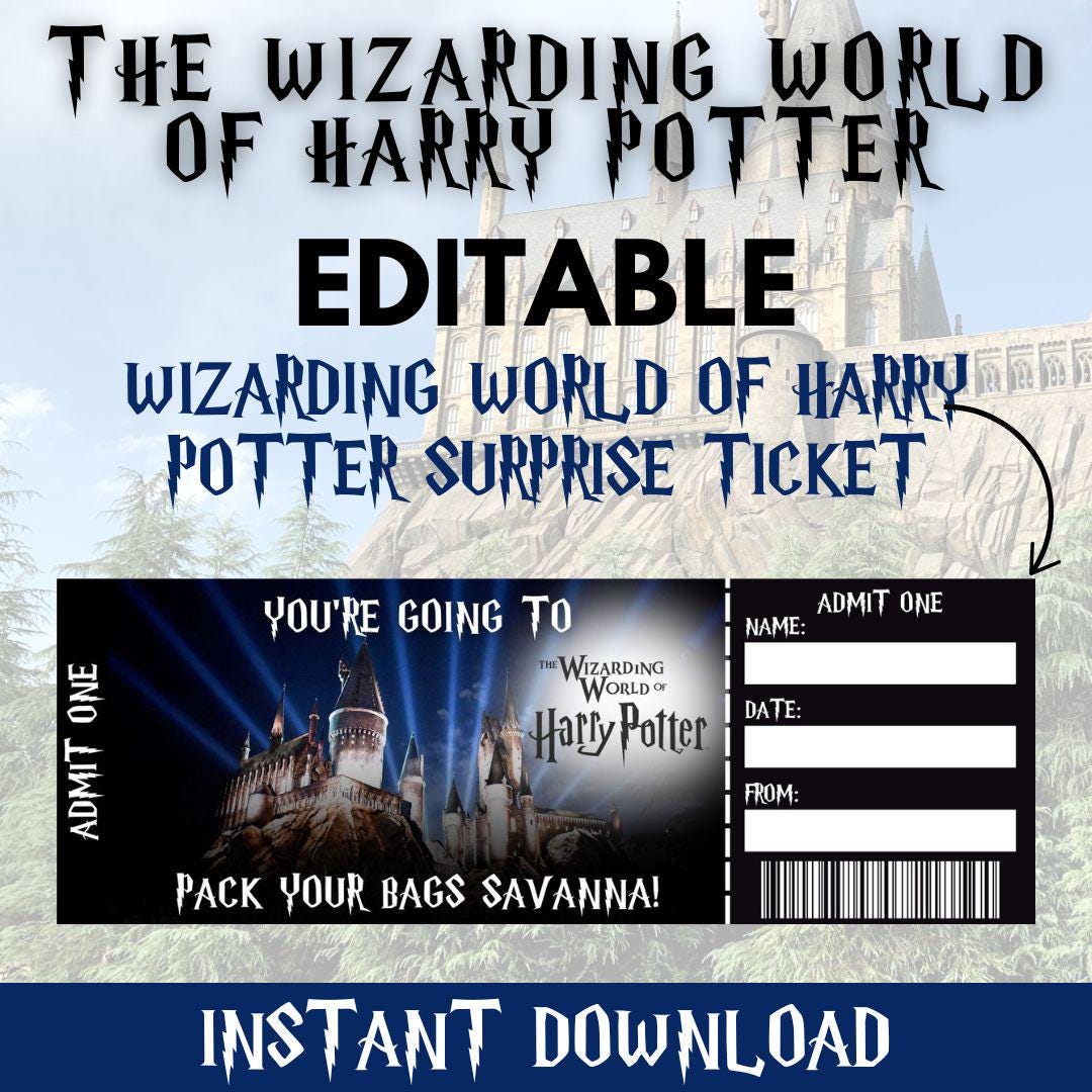 Editable Wizarding World of Universal Tickets, INSTANT DOWNLOAD ...
