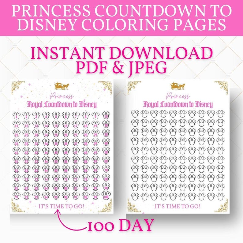 Princess Disney Countdown Printable, Disney Countdown Chart, Vacation ...
