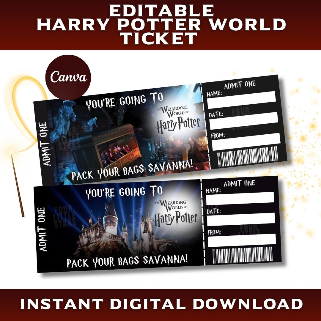 Editable Wizarding World of Universal Tickets, INSTANT DOWNLOAD ...