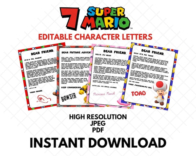 Editable Super Mario Character Letters | Instant Digital Download ...