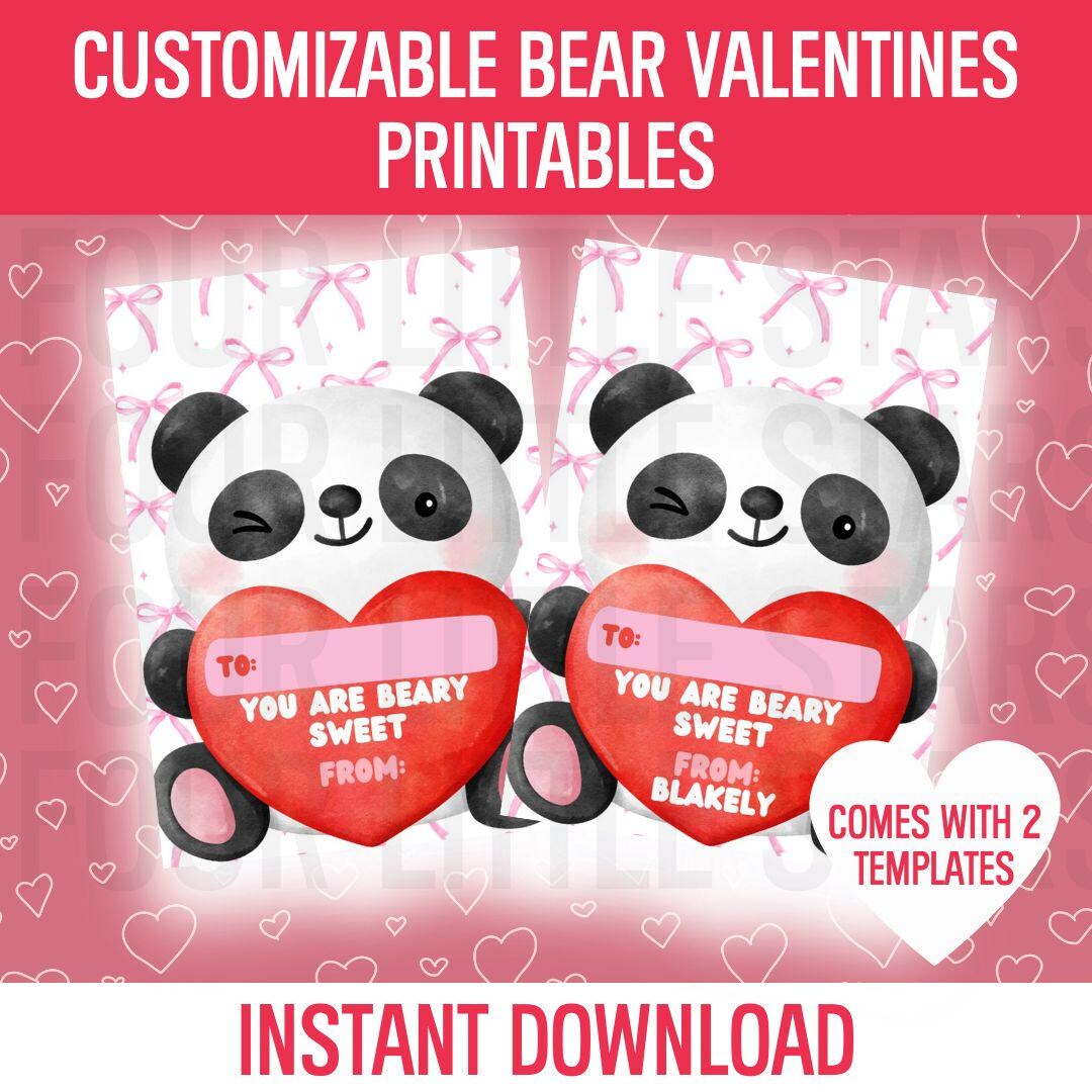 EDITABLE Printable Bear Valentine Cards Classroom Valentines Day Cards ...