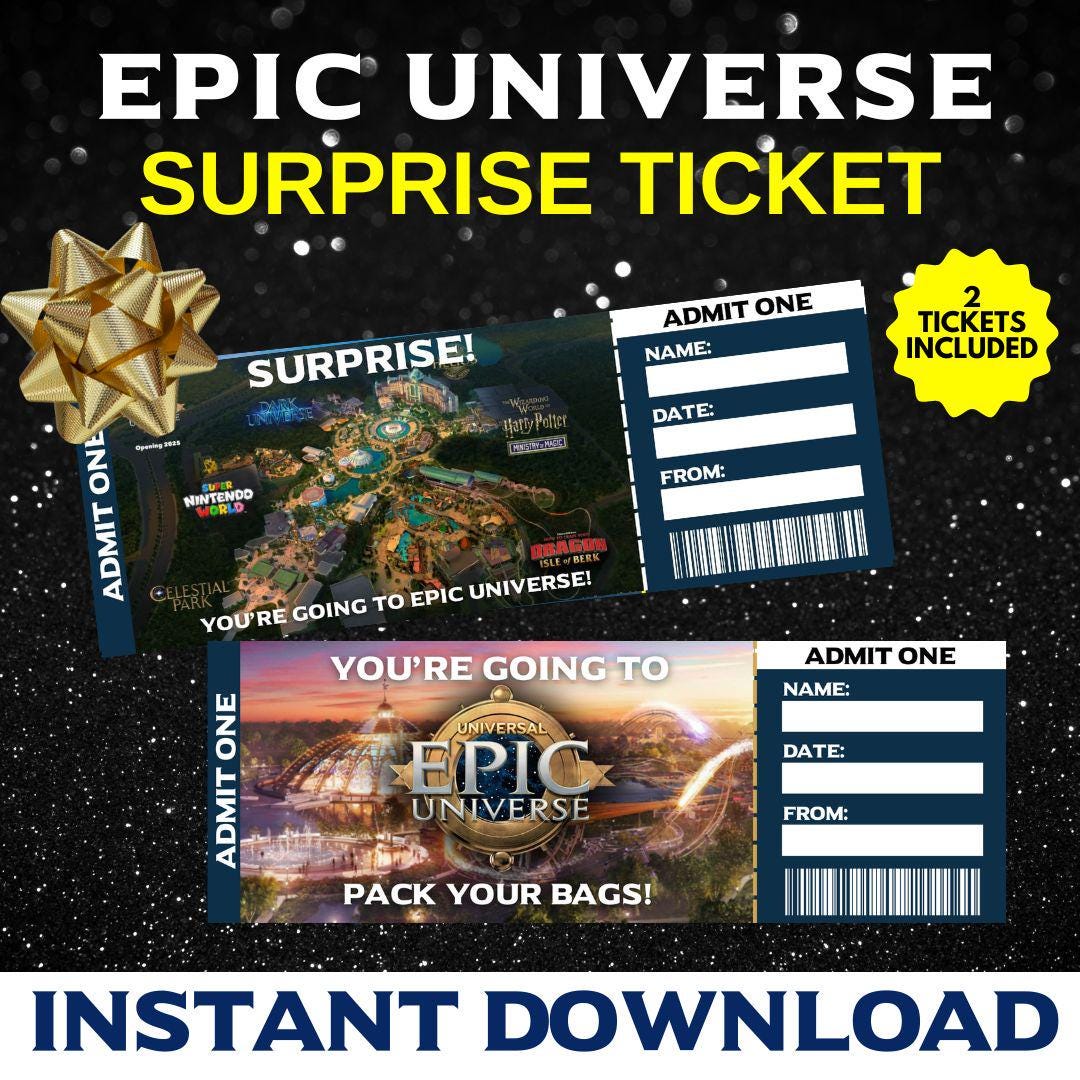 Epic Universe Ticket: Printable and Editable DIGITAL DOWNLOAD Gift Pdf ...