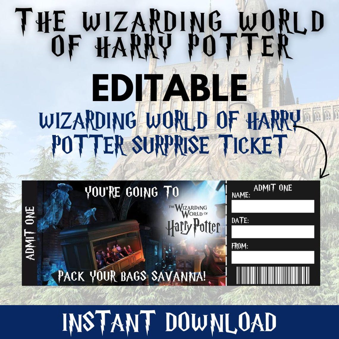 Editable Wizarding World of Universal Tickets, INSTANT DOWNLOAD ...