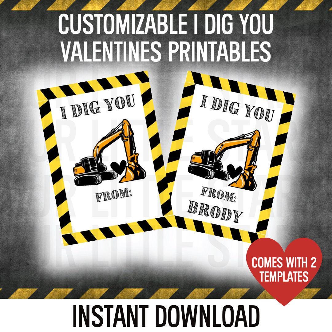 EDITABLE Printable I Dig You Valentine Cards, Valentines Day Cards ...