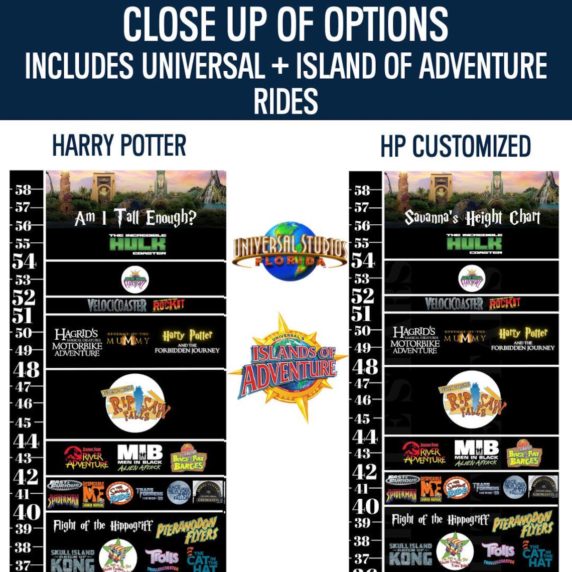 Theme Park Ride Height Chart, Epic Universe, IOA, Kids Growth Chart - Etsy