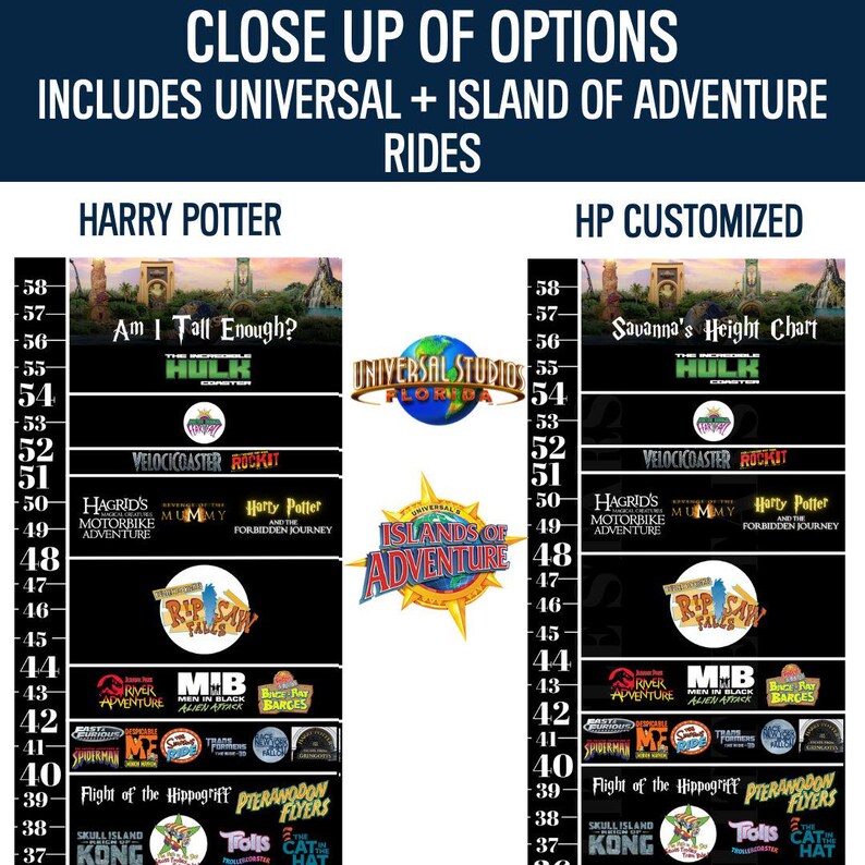 Theme Park Ride Height Chart, Epic Universe, IOA, Kids Growth Chart - Etsy