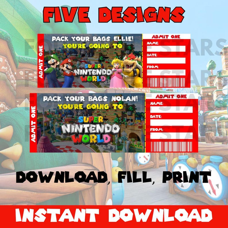 Super Nintendo World Surprise Trip Ticket: Editable Template (digital ...