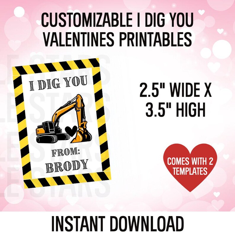 EDITABLE Printable I Dig You Valentine Cards, Valentines Day Cards ...