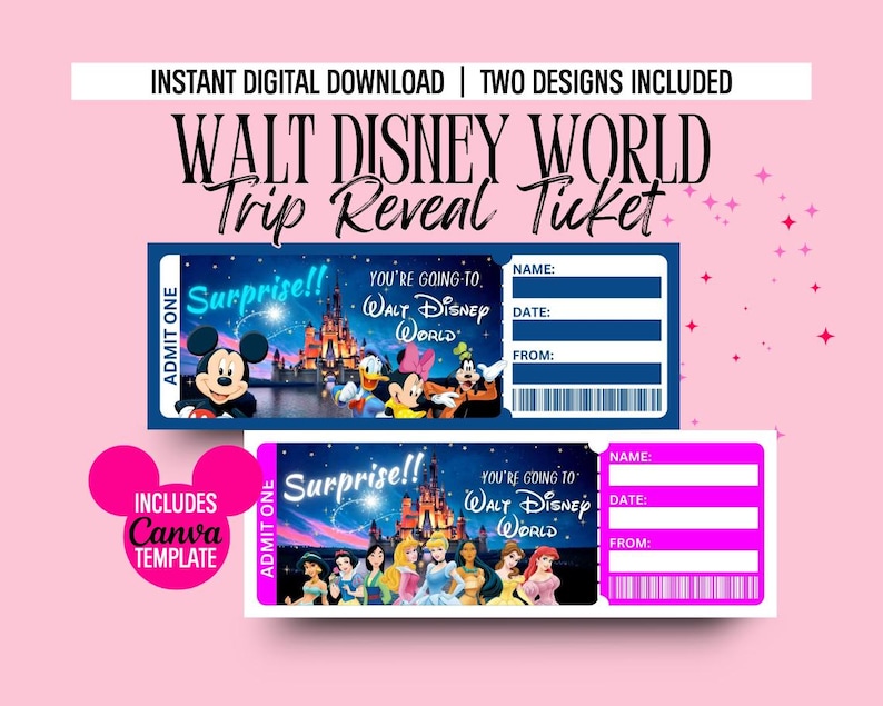 Disney World Trip Reveal Ticket, Editable Surprise Ticket, Vacation ...