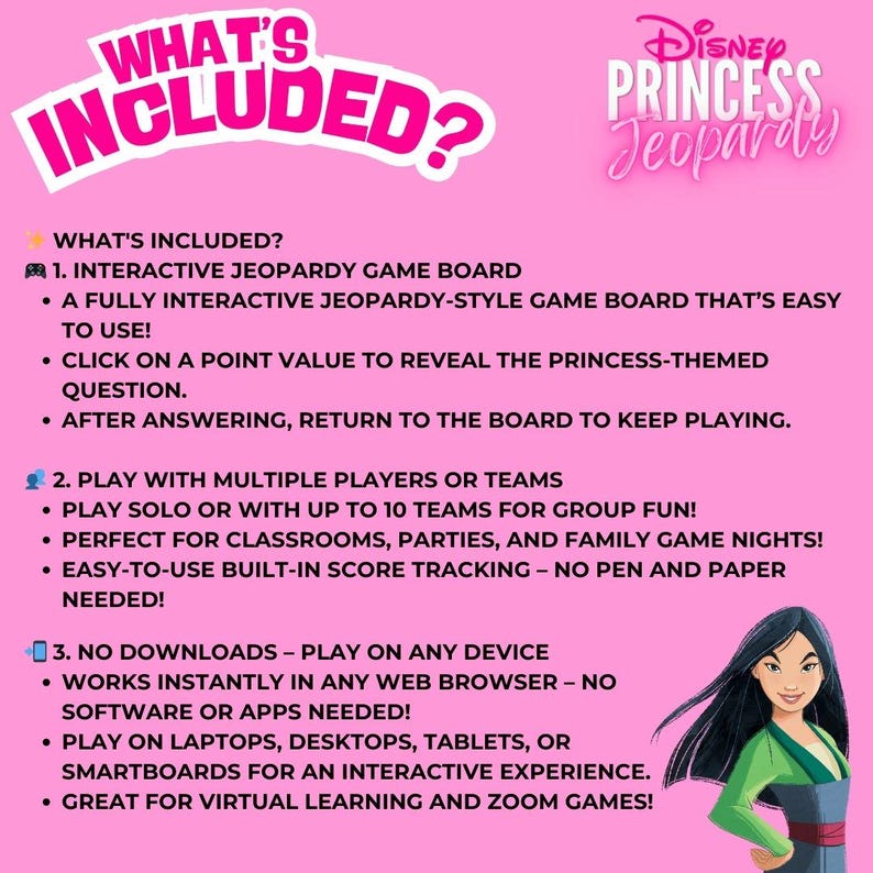 Princess Jeopardy Game, Trivia for Parties (digital Download) - Etsy