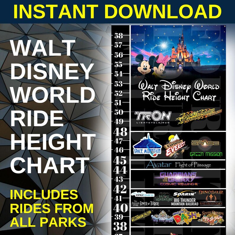 Theme Park Ride Height Chart, Customizable Growth Tracker (PDF ...