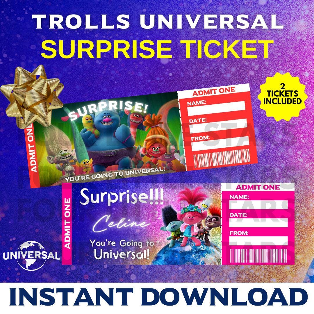 Trolls Universal Trip Reveal Ticket: Printable and Editable DIGITAL ...