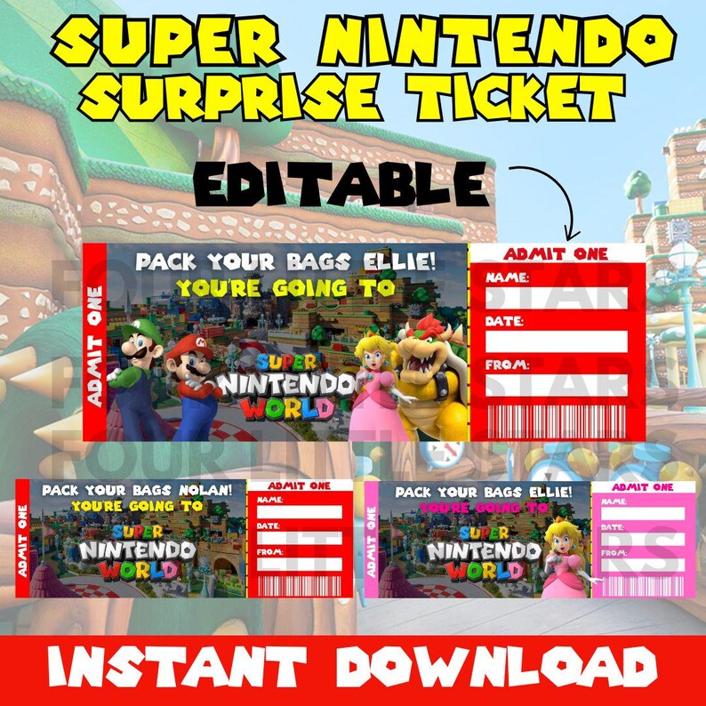 Super Nintendo World Surprise Trip Ticket: Printable and Editable ...