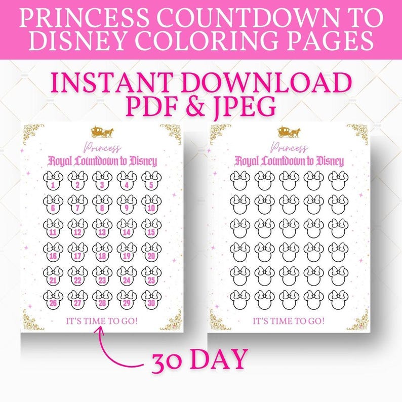 Princess Disney Countdown Printable, Disney Countdown Chart, Vacation ...