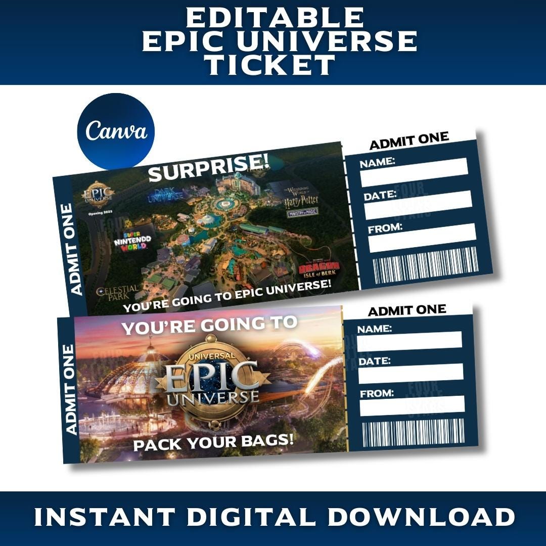 Editable Epic Universe Ticket Template: Customizable Canva (digital ...