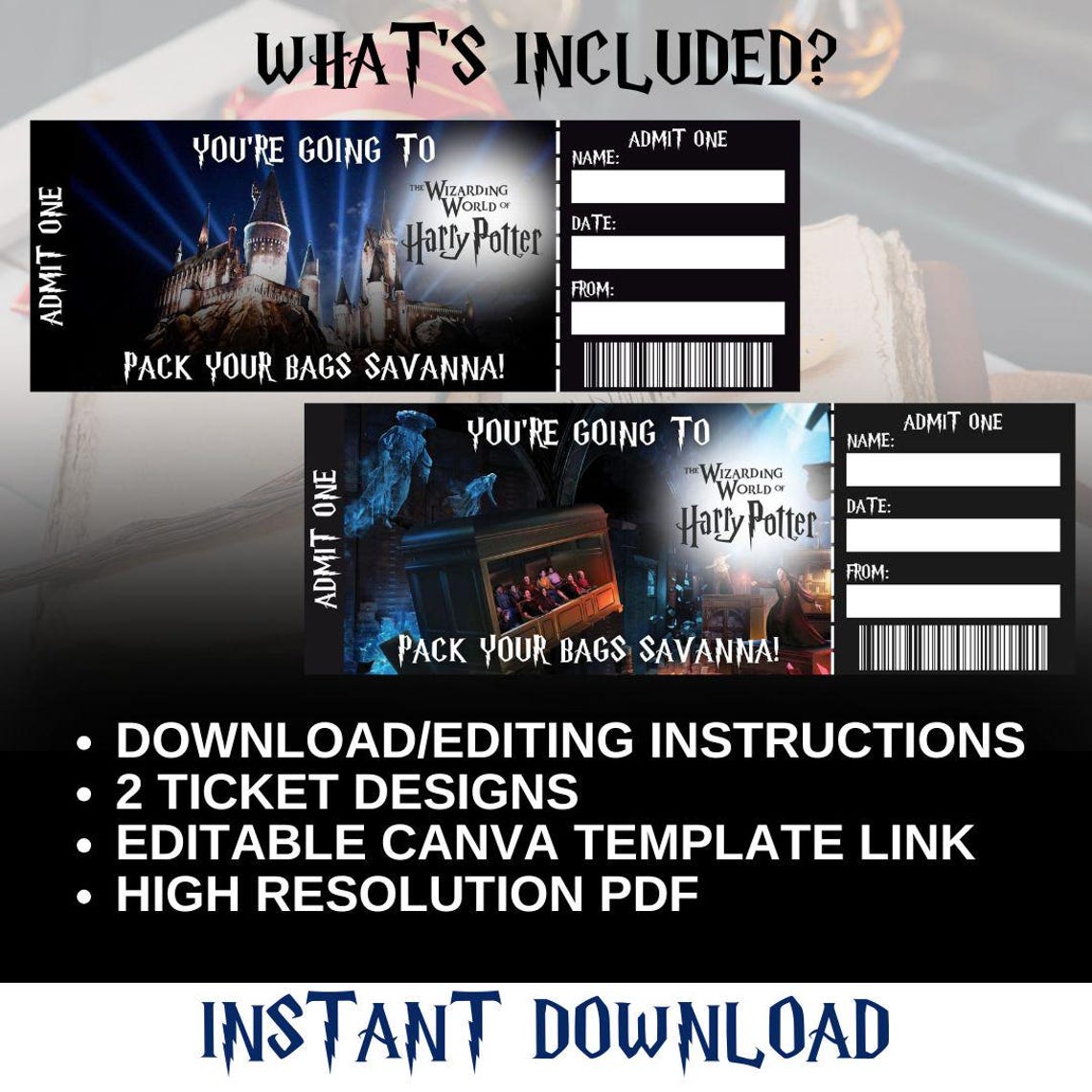 Editable Wizarding World of Universal Tickets, INSTANT DOWNLOAD ...