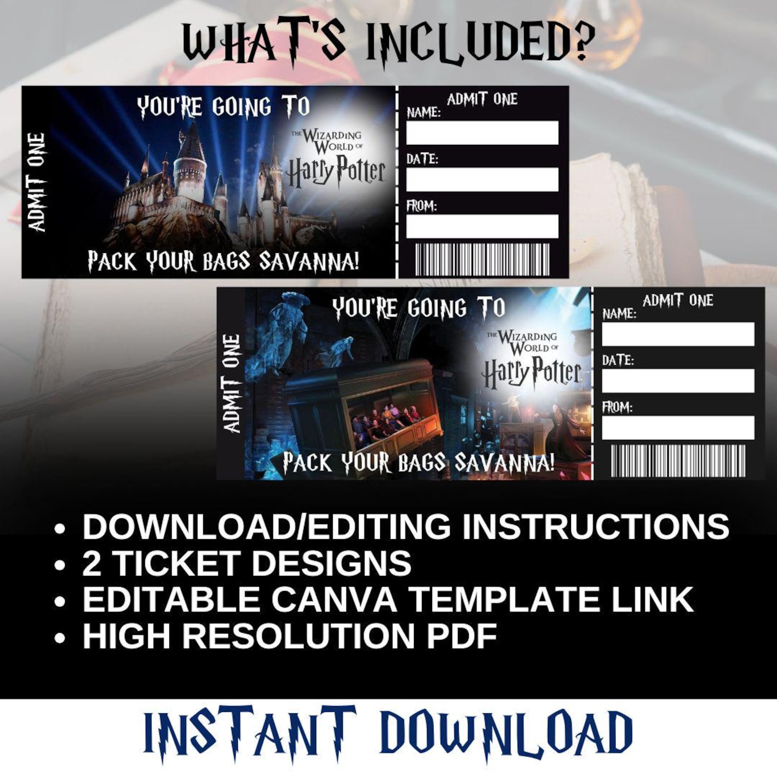 Editable Wizarding World of Harry Potter Tickets, INSTANT DOWNLOAD ...