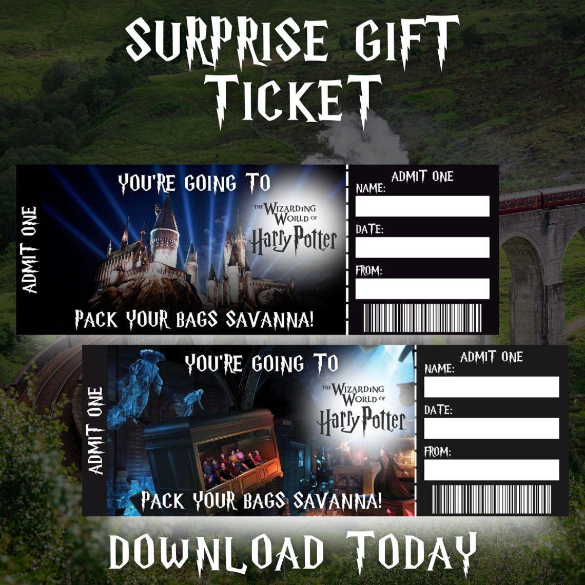Editable Wizarding World of Universal Tickets, INSTANT DOWNLOAD ...