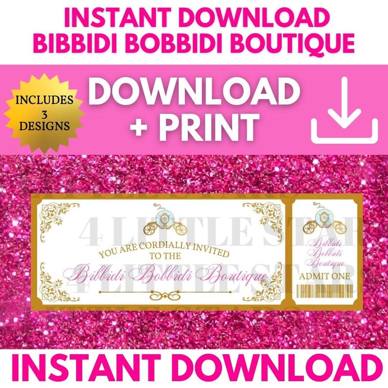 Bibbidi Bobbidi Boutique Ticket Invitation, Princess Makeover Reveal ...