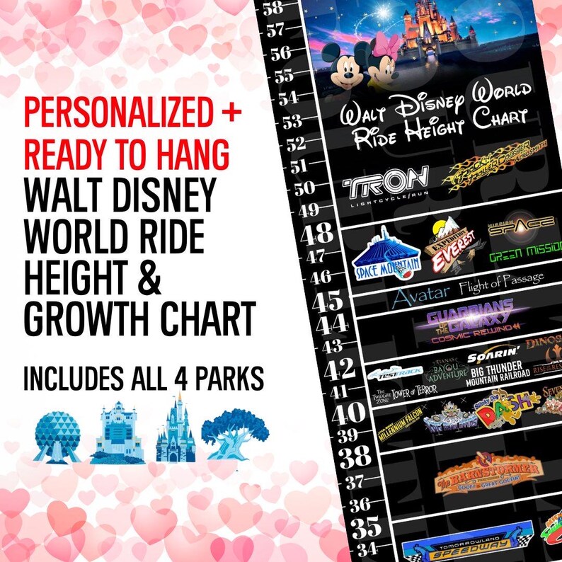 Disney World Ride Height Requirement Chart, Ride Height Poster and ...