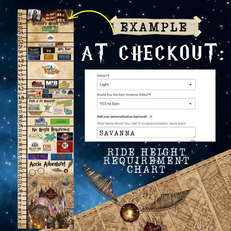 Harry Potter Ride Height Chart: Universal Studios Growth Tracker - Etsy