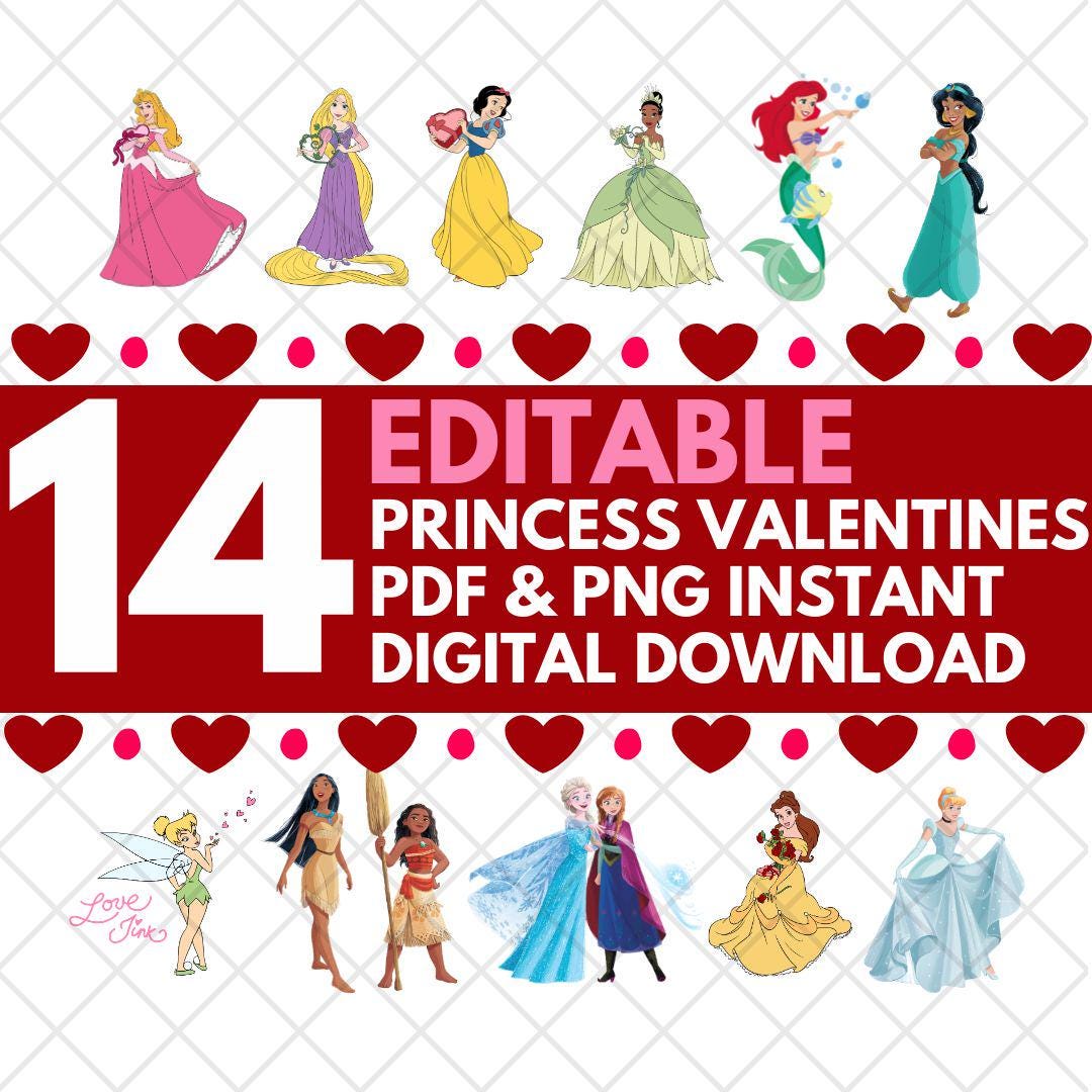Princess SVG Bundle Valentines Downloads, Disney Princess Valentines ...