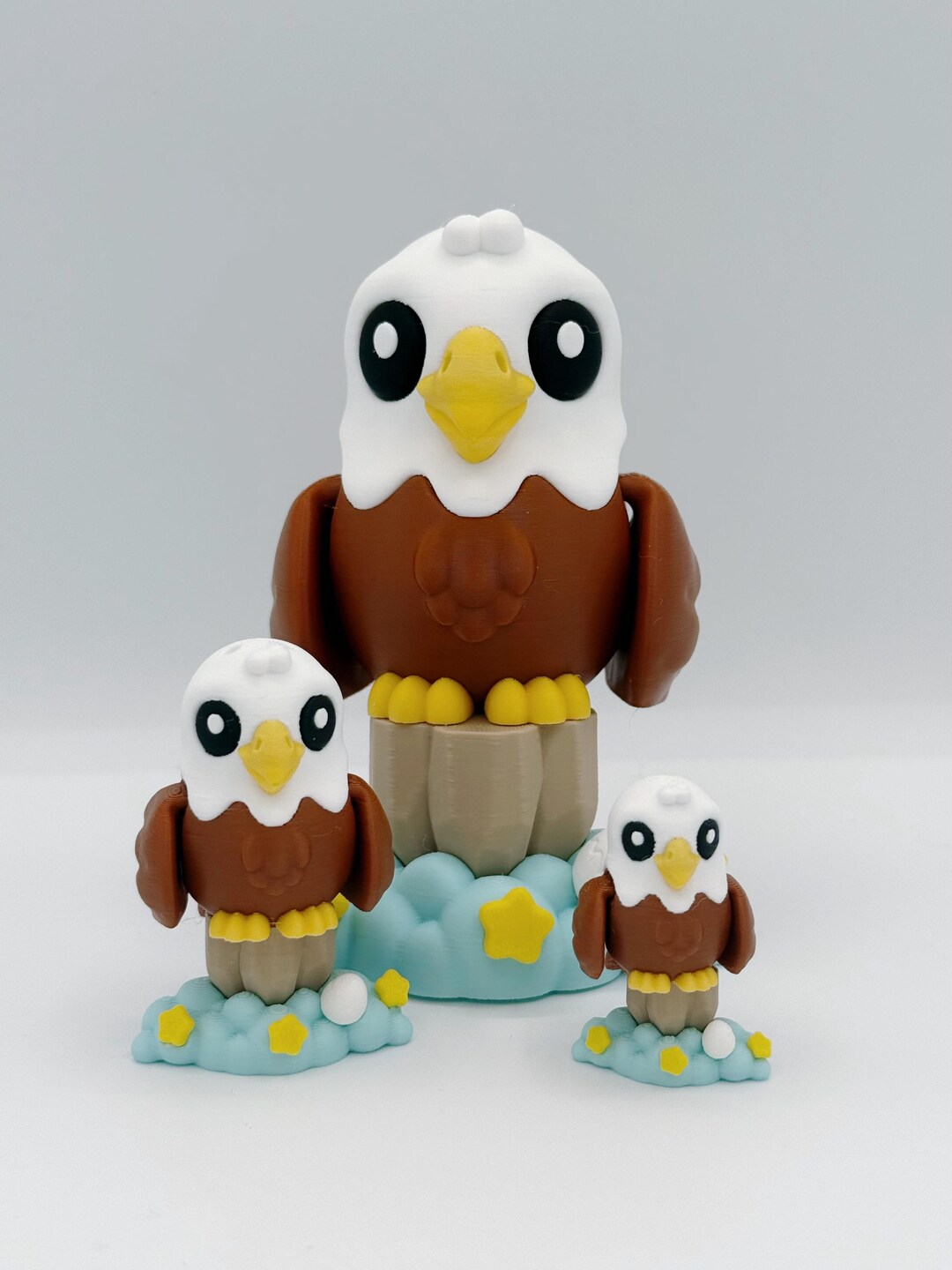 Sky Perch Eagle Trio – 3D Printed Bald Eagle Family on Cloudy Stars - Etsy