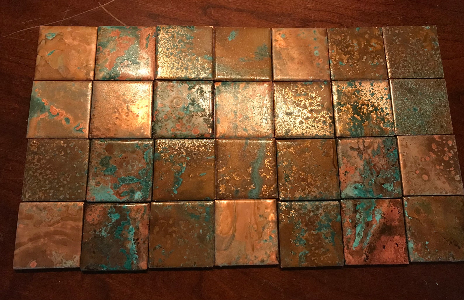2x2 Copper Accent Wall Tiles With Rustic Patina - Etsy