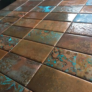 3”x6” Copper Subway Tile LIMITED EDITION Mix of Color & Texture W/ Aqua ...