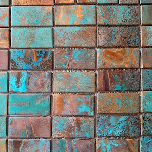 4”x12” Copper Tile or Accent Liner in Turquoise, Aqua, Blue for Kitchen ...