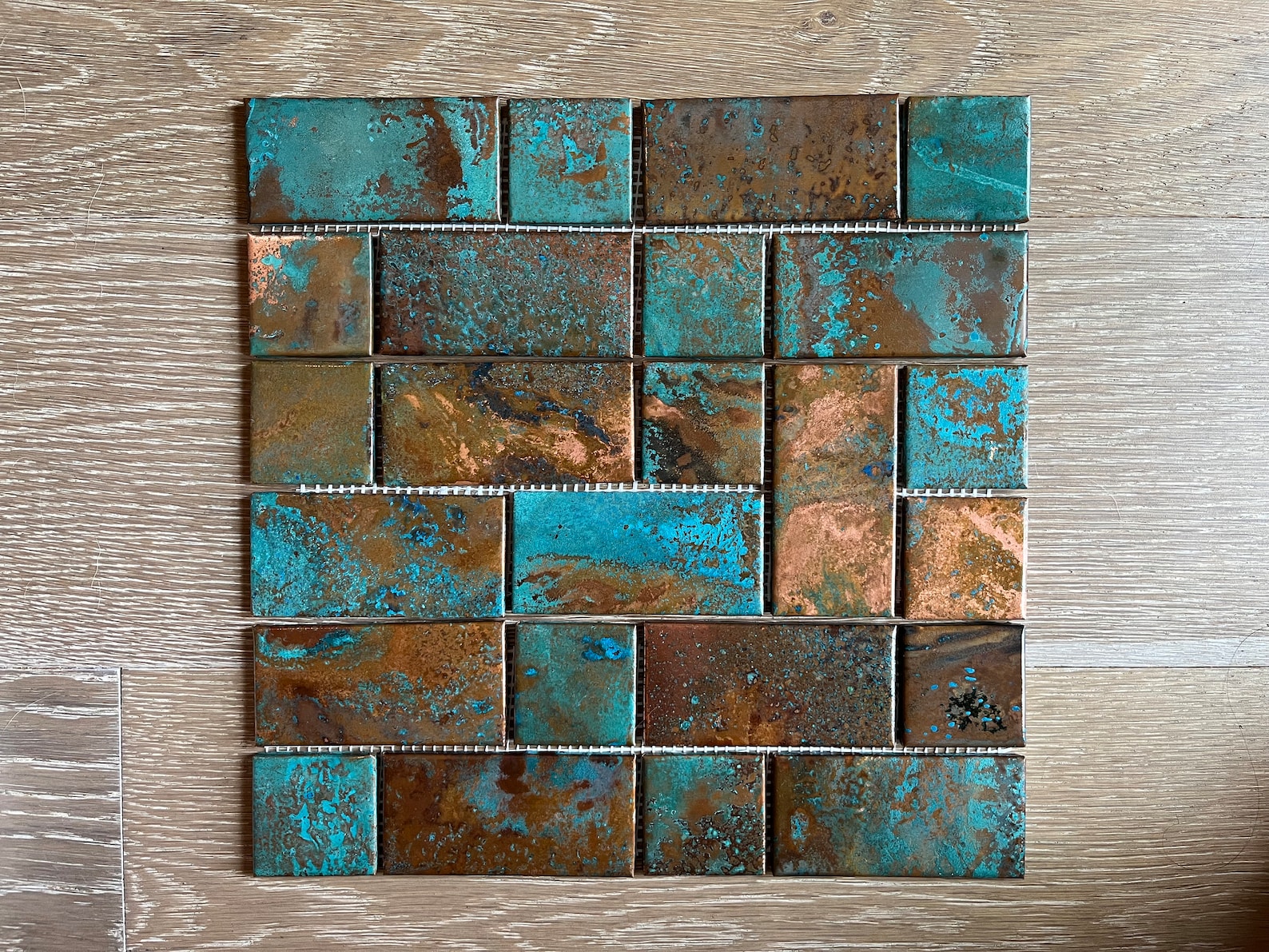 RUSTED MOON Patina Copper Tile Backsplash or Accent Liner in Turquoise ...