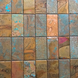 3”x6” Copper Subway Tile LIMITED EDITION Mix of Color & Texture W/ Aqua ...