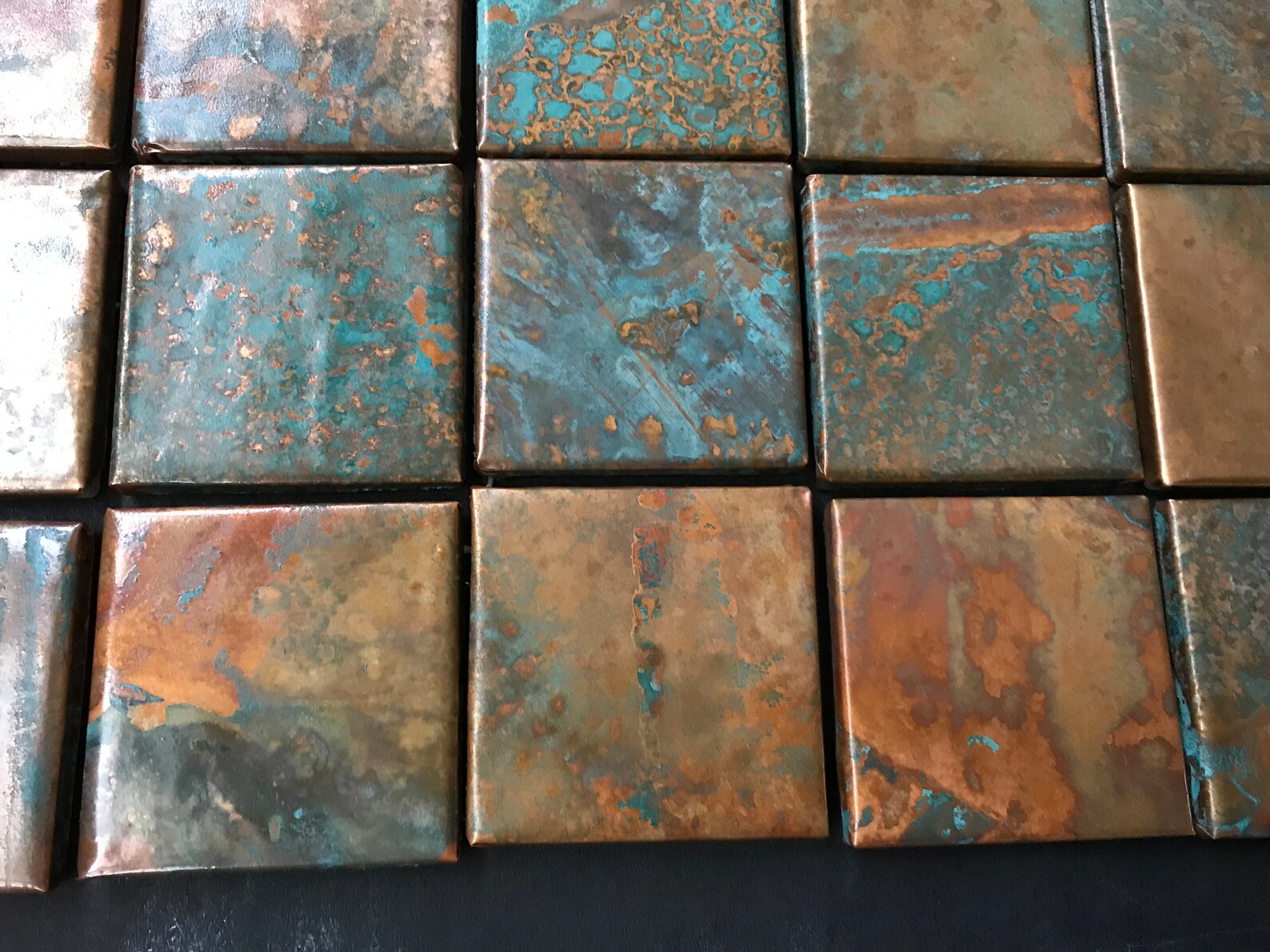 Genuine Copper Tiles in Aqua Blue Green & Oxidized Patina - Etsy
