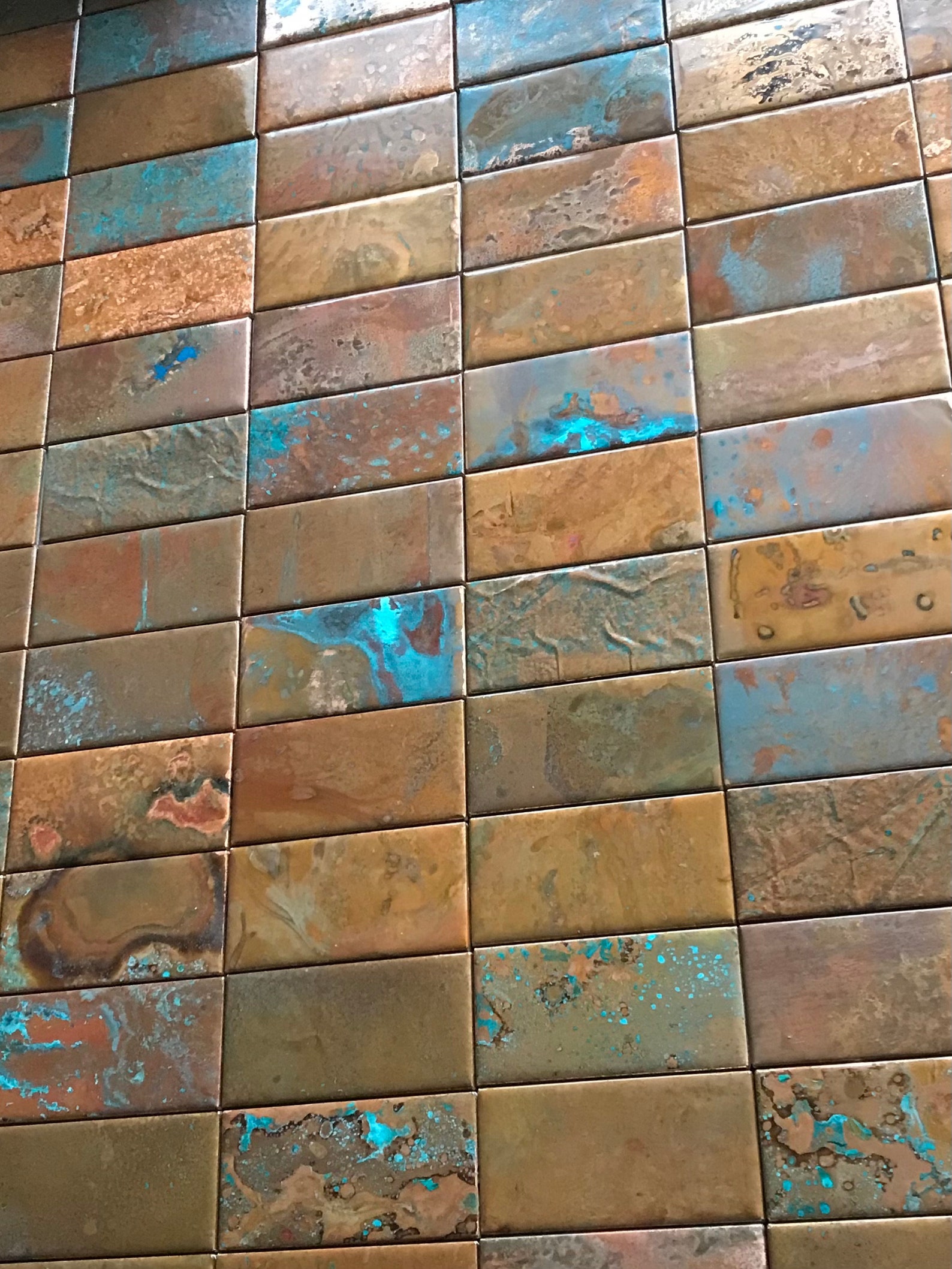 3x6 Copper Subway Tile LIMITED EDITION Mix of Color & Texture W/ Aqua ...
