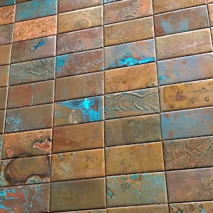 3”x6” Copper Subway Tile LIMITED EDITION Mix of Color & Texture W/ Aqua ...