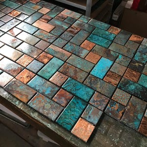 4”x12” Galactic Metallic Copper Tile Kitchen Backsplash Border With ...