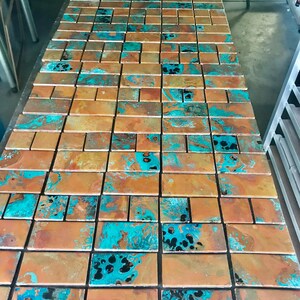 4”x12” Handmade Copper Tile Kitchen Backsplash Border in Dark Turquoise ...