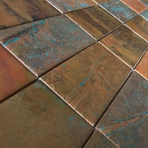 3”x6” Copper Subway Tile LIMITED EDITION Mix of Color & Texture W/ Aqua ...