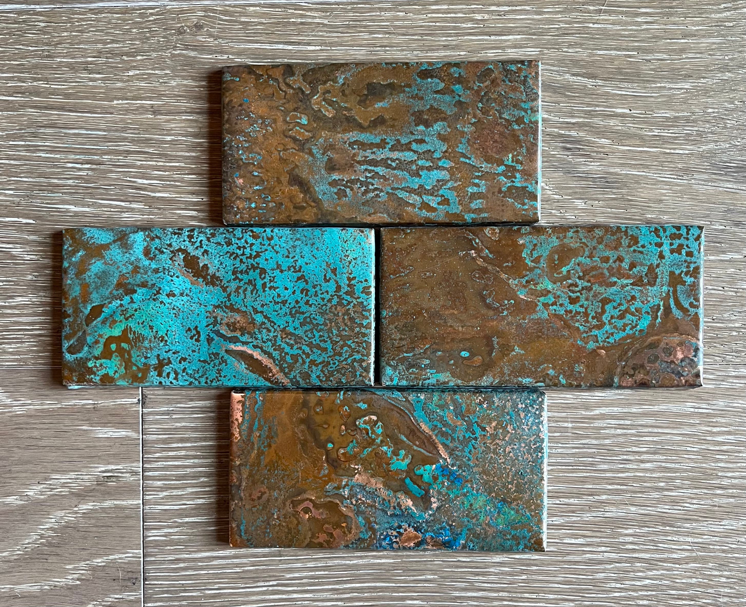 RUSTED MOON Patina Copper Tile Backsplash or Accent Liner in Turquoise ...