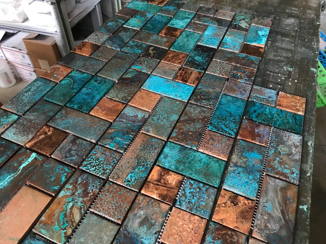 4”x12” Galactic Metallic Copper Tile Kitchen Backsplash Border With ...