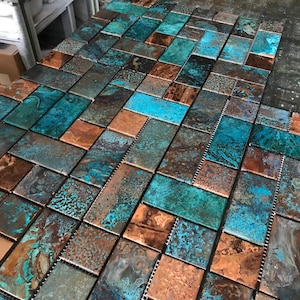 4”x12” Galactic Metallic Copper Tile Kitchen Backsplash Border With ...