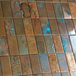 3”x6” Copper Subway Tile LIMITED EDITION Mix of Color & Texture W/ Aqua ...