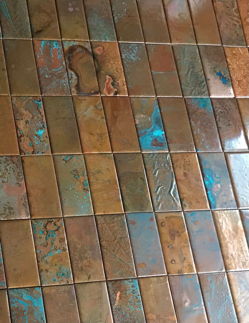 3x6 Copper Subway Tile LIMITED EDITION Mix of Color & Texture W/ Aqua ...