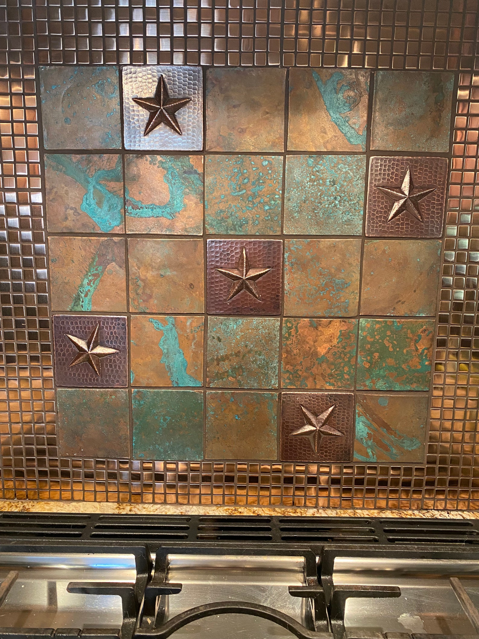 2x2 Copper Metal Kitchen Tile With Blue Green - Etsy