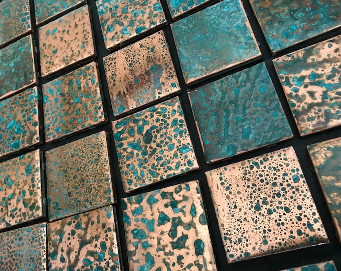 2x2 Copper Metal Kitchen Tile With Blue Green Patina Variation - Etsy