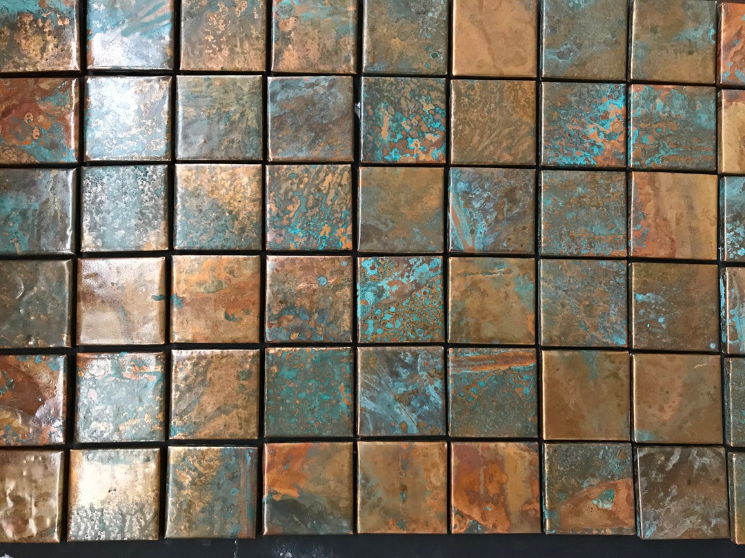 Genuine Copper Tiles in Aqua, Blue, Green & Oxidized Patina 2x2 Accents ...