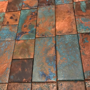 4”x12” Handmade Copper Tile Accent Liner in Turquoise, Aqua, Blue for ...