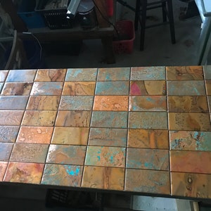 3”x6” Copper Subway Tile LIMITED EDITION Mix of Color & Texture W/ Aqua ...